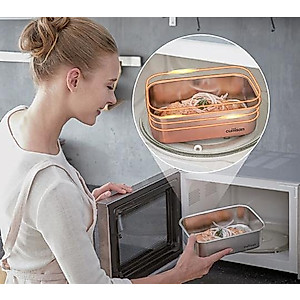 CUITISAN FLORA RECTANGLE AIRTIGHT CONTAINER NO.8 60.8oz, STAINLESS STEEL FOOD CONTAINER, WATERPROOF, MICROWAVE and DISHWASHER AVAILABLE