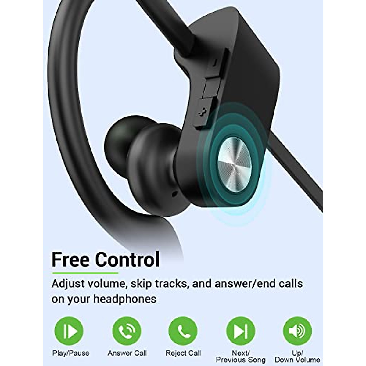 Stiive Bluetooth Headphones, 5.3 Wireless Sports Earbuds IPX7 Waterproof with Mic, Stereo Sweatproof in-Ear Earphones, Noise Cancelling Headsets for Gym Running Workout, 16 Hours Playtime - BlackGrey
