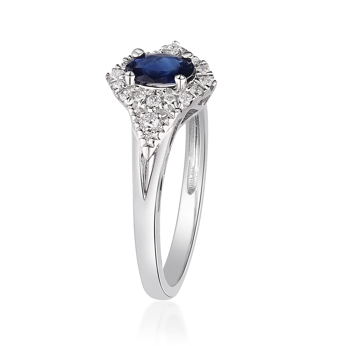 Gin & Grace 10K White Gold Genuine Blue Sapphire and Natural Diamond (I1) Ring for Women., Metal gemstone diamond, Sapphire