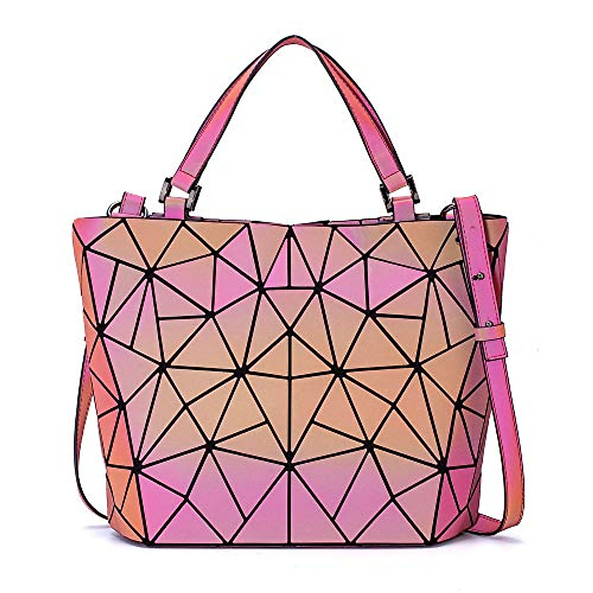 Women Handbags Geometric Luminous Bag PU Leather Shard Lattice Holographic Purse Ladies Shoulder Bag (3136M RED)