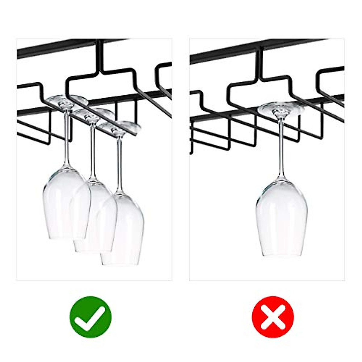 MOCOUM Wine Glasses Rack Under Cabinet Stemware Rack, Wine Glass Hanger Rack Wire Wine Glass Holder Storage Hanger for Cabinet Kitchen Bar (Black, 5 Rows 1 Pack)