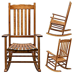 Patio Rocking Chair, Wooden Porch Rocker with High Back, 350Lbs Support Rocking Chairs for Both Outdoor and Indoor, Rocker Chair Patio Seating Chairs Rocking Chairs 62 x 86 x 117cm(L x W x H)