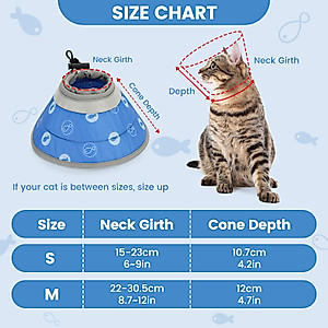 IDOGCHEW Cat Cone Collar Soft, Cat Cones to Stop Licking, Adjustable Cat Cone Water Resistant, Foldable, Adjustable, Lightweight (Blue Fish, Small)