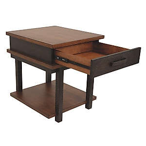 Signature Design by Ashley Stanah Rustic Rectangular End Table with 1 Drawer and Floor Shelf for Storage, Brown with Distressed Finish