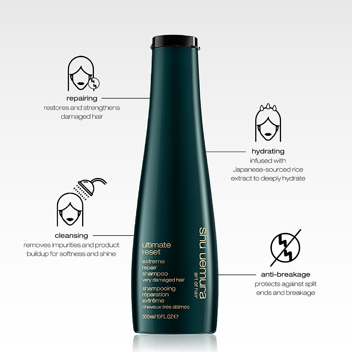 Shu Uemura Ultimate Reset Extreme Repair Shampoo | Strengthens to Reduce Breakage and Split Ends | Deeply Conditions and Nourishes | With Japanese Rice Extract | For Dry and Very Damaged Hair