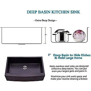 Hotis Black Farmhouse Sink, 33 Inch Farm Sink, Apron-Front 304 Stainless Steel Farmhouse Kitchen Sink, Single Bowl Undermount Apron Sink With Dish Grid