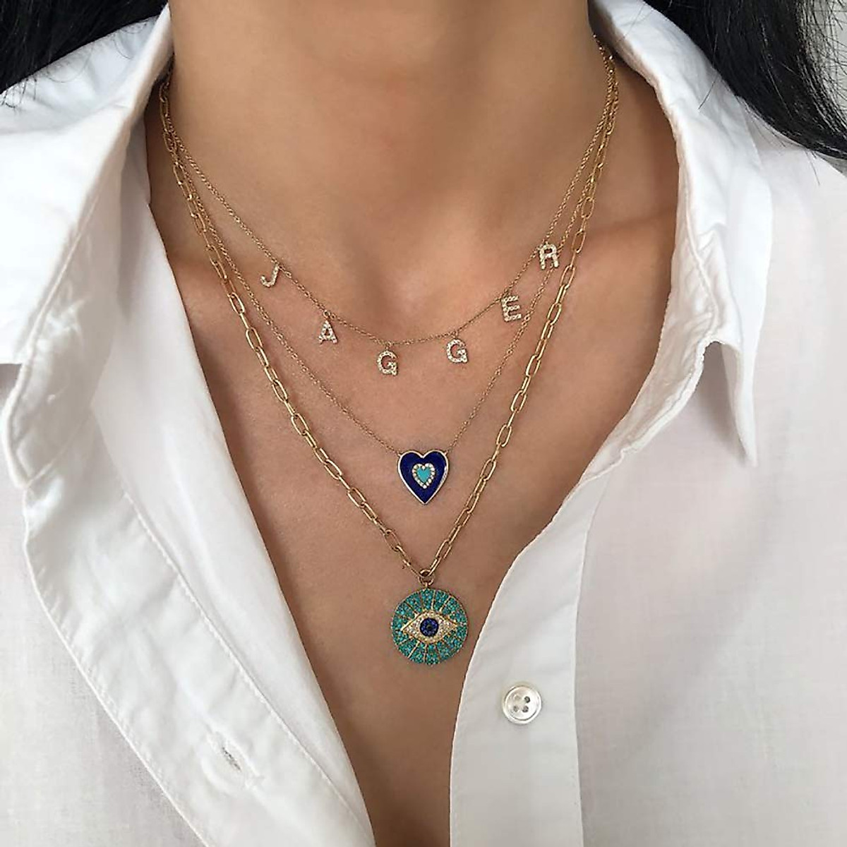 Obidos 14k Gold Plated Evil Eye Turquoise Pendant Necklace for Women 18-20Inch,Round Circle Disk Minimalist Jewelry