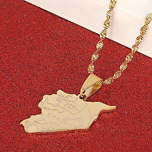 Stainless Steel Syria Map Pendant Necklaces for Women Charms Syrians Jewelry Ethnic Gifts (Gold Color)