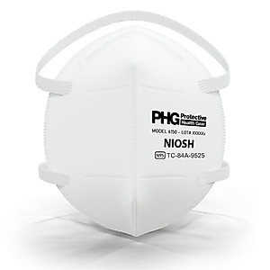 PHG PROTECTIVE HEALTH GEAR N95 Particulate Filtering Respirators, NIOSH Certified, MADE IN USA, For Medical & Personal Use, Head-Straps, 50 Individually Wrapped Masks