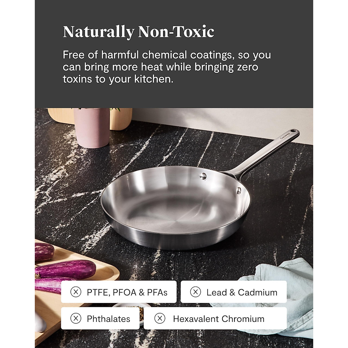 Caraway Stainless Steel Fry Pan (2.7 qt, 10.5") - 5-Ply Stainless Steel Pan - Oven Safe & Stovetop Agnostic - Non Toxic, PTFE & PFOA Free