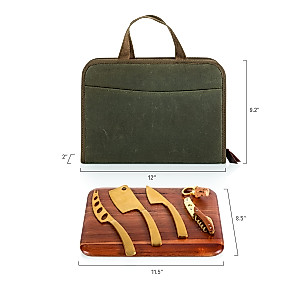 LEGACY - A Picnic Time Brand Monterey Travel Set-Distressed Waxed Canvas Bag with Cheese Knifes and Cutting Board, Khaki Green