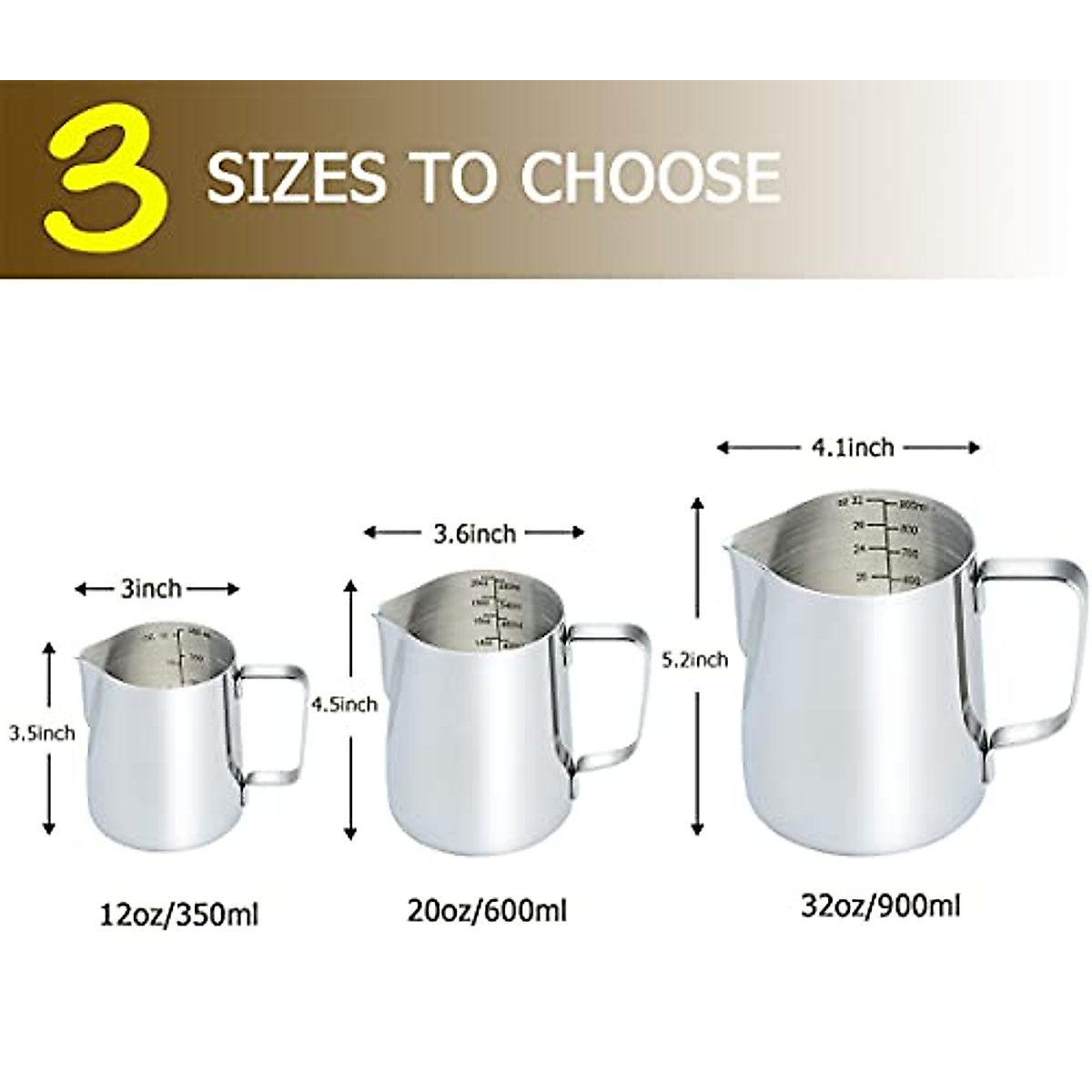 CAMKYDE Stainless Steel Milk Frothing Pitcher 12 oz, Espresso Steaming Pitcher with Decorating Pen for Espresso Machines, Cappuccino, Latte Art