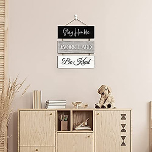 Creoate Inspirational Wall Art 3 Pieces Stay Humble Work Hard Be Kind Sign for Home Office Wall Decor Rustic Wood Hanging Plaque for Entrepreneur Workplace