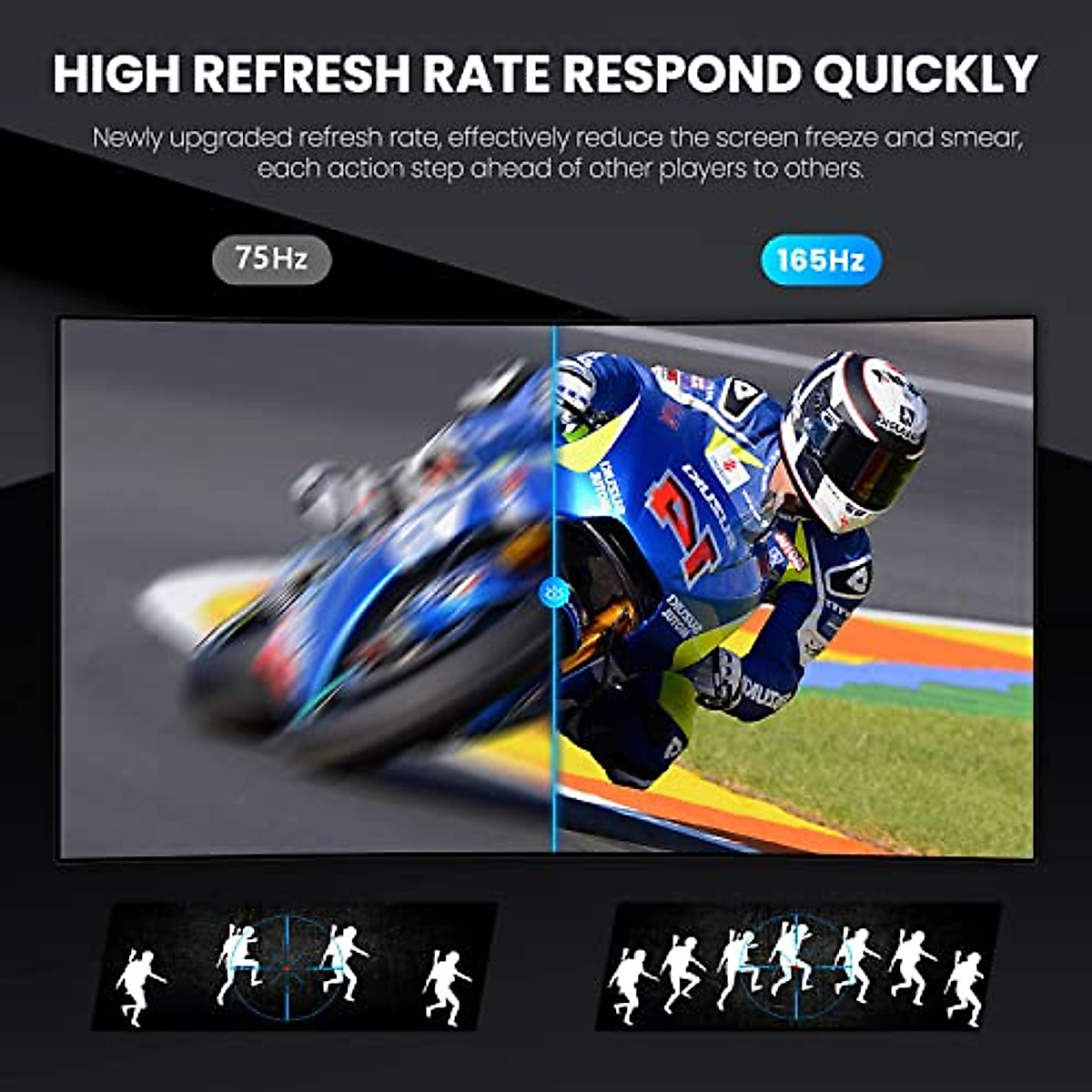 CRUA 24 inch 144hz/165hz Curved Gaming Monitor, FHD 1080P Frameless Computer Monitor, Support AMD freesync Low Motion Blur, Eye Care, VESA, DisplayPort, HDMI, Black