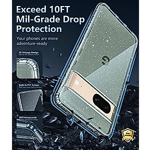 PUJUE for Google Pixel-7 Phone Case: Sparkly Clear Pixel 7 Silicone Protective Shockproof Cell Cover - Clear Cell Cases with Screen Protector - Full Protection Rubber Phone Cases