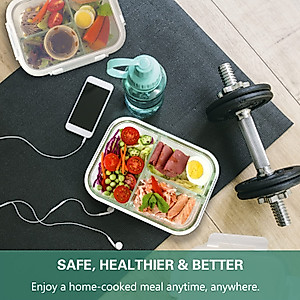 HOMBERKING 8 Pack Glass Meal Prep Containers 3 Compartment, 33oz Glass Food Storage Containers with Lids, Airtight Glass Lunch Bento Boxes, BPA-Free & Leak Proof (Set of 8) - White