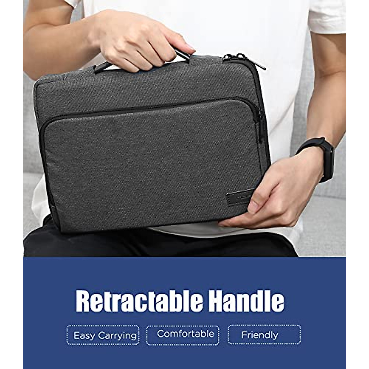 MoKo 9-11 Inch Tablet Sleeve Bag Carrying Case with Retractable Handle Fits New 11-inch iPad Pro M4/iPad Air M2 2024, iPad Air 5/4th 10.9, iPad 10th Gen 10.9, iPad Pro 11, iPad 9/8th 10.2, Black&Gray