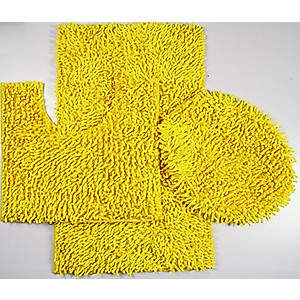 BH Home & Linen 3 Piece Ultra Soft Microfiber Mixed Shiny Chenille Bath Mats Set Large Mat 19.5" x 31 Contour Mat 19.5" x 17.5 Lid 20" x 18(Yellow)