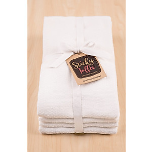 Sticky Toffee Blank Kitchen Towels Dish Towels White 100% Cotton, Set of 4, Tea Towels for Crafting Embroidery, Dual-Texture Flat Woven Side and Terry Side, Oeko-Tex Cotton, 28 in x 16 in