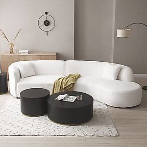WILLIAMSPACE 126" Luxury Modern Style Curved Sofa, Upholstery Boucle Sofa Couch with 2 Pillows, Right Hand Facing Sectional Boucle Fabric Couch for Living Room (Right-Facing,Light Cream)