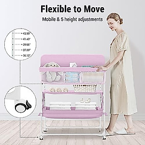SEA PUNK Portable Baby Diaper Changing Table, Foldable Diaper Changing Tables, Waterproof Diaper Changing Pad, Height Adjustable Changing Diaper Station for Infant and Nursery, Mobile Changing Table