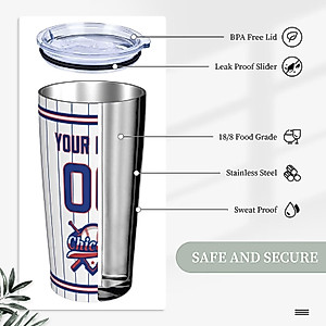 Chicago Custom Baseball 20oz Tumbler,Add Personalized Name And Number,Personalized Travel Coffee Mug, Stainless Steel, Insulated, Keep Drinks Cold And Hot,Gifts For Baseball Fans