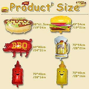 GUHAR 12 Pcs Fast Food Balloons Large Hamburger, Hot Dog ,Pig ,Beer , ketchup ,BBQ Party Balloons Yummy Style for Food Snacks Themed Barbecue Picnic Party Decorations