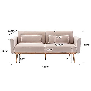 Accent Sofa Loveseat Mid Century Modern Velvet Sofa Couch with Pillows Metal Feet Loveseat Sofa Vintage for Small Space (Beige)