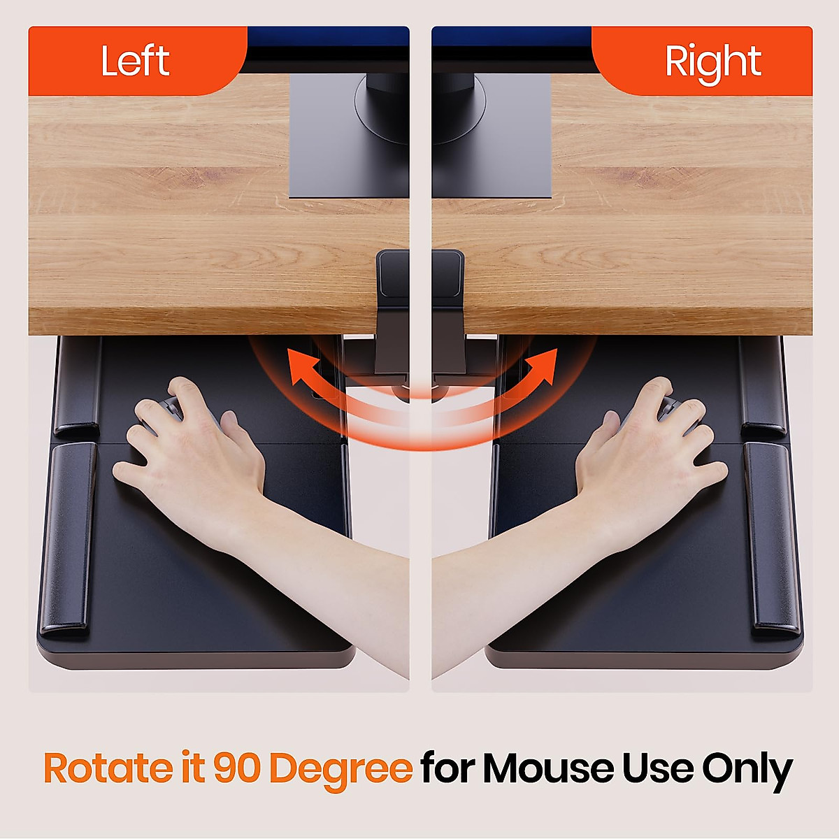 Rotating Keyboard Tray Under Desk - Klearlook PU Leather Keyboard Drawer Adjustable C Clamp,Ergonomic Mouse Keyboard Platform Extender,No Drilling,Easy Install Keyboard Stand,23.62"x 9.84"Inch-Black