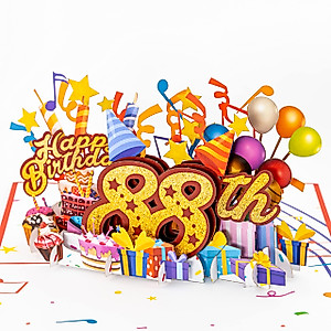 iGifts And Cards Happy 88th Red Birthday 3D Pop Up Greeting Card – Awesome 88 Birthday Card For Woman, Man, Happy Eighty Eight Birthday Gift For Mom, Dad, Wife, Husband Present, 5" X 7"