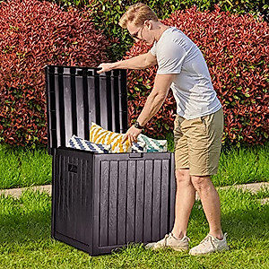 YITAHOME 51 Gallon Medium Deck Box,Outdoor Storage Container for Patio Cushions,Pool Supplies,Garden Tools,Weather, Resistant,Resin (Brown)