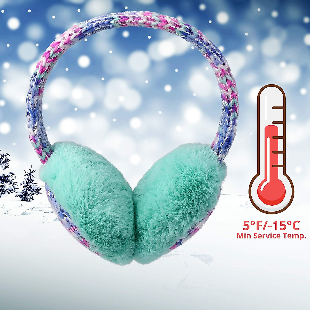 Flammi Kids Knit Earmuffs Winter Outdoor Furry Ear Warmers for Boys Girls (Aqua Green)