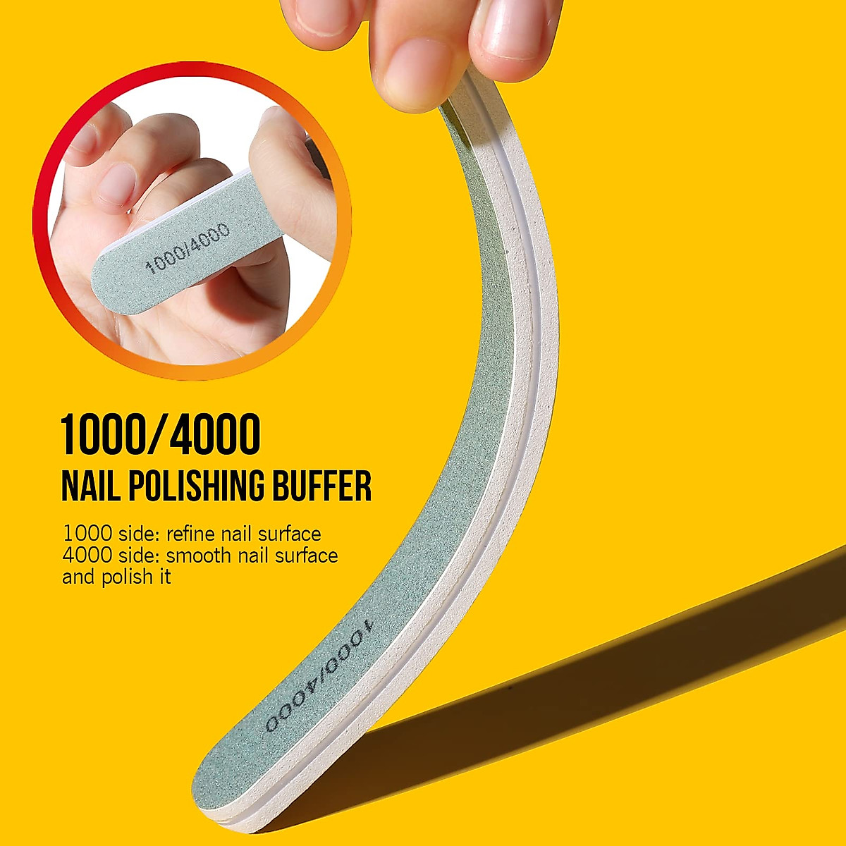 FANDAMEI Nail Buffers and Files, Nail Tools kit with 3PCS Rectangular Nail Buffer Block, 3PCS 100/180 Nail Files and 1PCS 1000/4000 Nail Buffer. Professional Nail Buffer File Kit for Nail Care