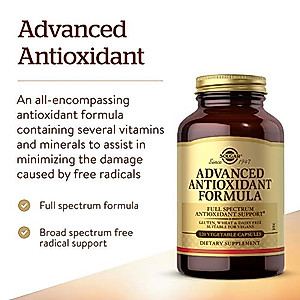Solgar Advanced Antioxidant Formula, 120 Vegetable Caps - Full Spectrum Antioxidant Support - Contains Zinc, Vitamin C, E & A - Immune System Support - Vegan, Gluten Free, Dairy Free - 60 Servings