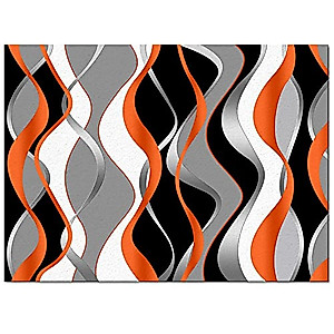 Abstract Orange Gray Modern Wavy Line Area Rug, Gradient Grey Geometry Black Stripes Home Decor Rug, Easy Clean Carpet for Living Room Bedroom Kitchen Dining Room Home Office Floor Rug 3ftx5ft