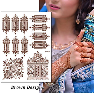 Henna Temporary Tattoo, Flash Bride Wedding Tattoos White Lace Tattoo Waterproof Body Fake Tattoo Henna Tattoo Stickers for Women Festival Clothing Accessories (Brown)