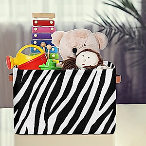 Storage Baskets Bin, Animal Zebra Skin Printed Collapsible Canvas Fabric Storage Bin Decorative Baskets Toy Organizer Rectangle Storage Boxes with Handles for Home Shelves Nursery,1Pack