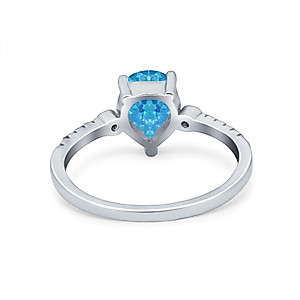 Lab Created Blue Opal Size-4 Art Deco Vintage Style Pear Teardrop Wedding Engagement Bridal Ring Round Simulated Cubic Zirconia 925 Sterling Silver