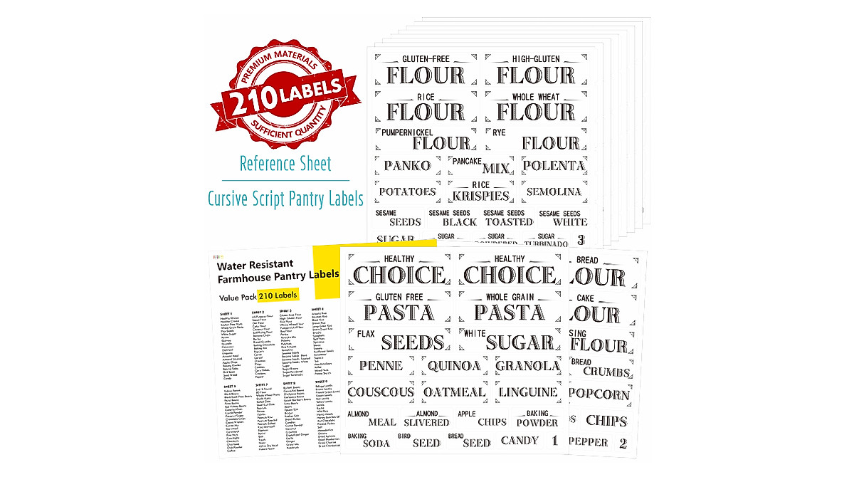 210 Pantry Labels Set - Water Resistant Labels for Kitchen & Food Storage