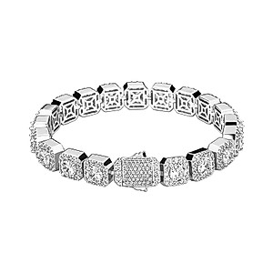 JINAO Silver Tennis Bracelet for Men Women 1 Row 10MM 14k Gold Plated Iced Out Round Cubic Zirconia Cluster Square Halo Wrist Chain Jumbo Bracelet (Silver, 7.0)