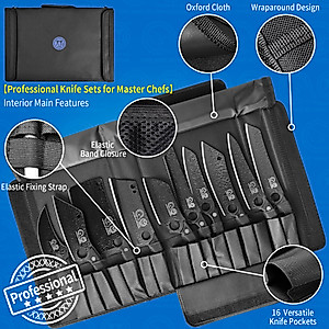 XYJ Professional Kitchen Knife Set with High-Carbon Steel Forged Blades, Chef's Knife, Cleaver, Carving Knife, Nakiri, Full Tang Design, Includes Carrying Bag & Poultry Scissors