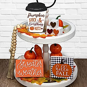 DAZONGE 7PCS Fall Decorations for Home, Happy Fall Decor, Hello Fall, 3D Heart, Sweater Weather, Bead Garland, Pumpkin Mug Fall Signs, Fall Tiered Tray Decor, Rustic Fall Tabletop Decor