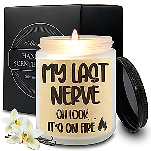AharHora Funny Scented Jar Candle, Candle Gifts for Women - My Last Nerve Candle - Humorous Unique Gifts for Best Friend BFF Bestie Women Men Coworker Birthday Gift