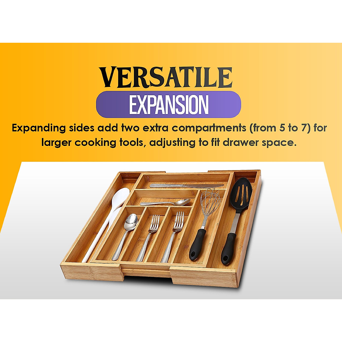 YBM Home Bamboo Cutlery Tray Flatware Silverware Drawer Organizer with 6 Compartments - 341