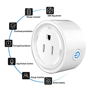 YIFAN 20A Smart Plug, WiFi Bluetooth Smart Outlets Compatible with Alexa and Google Assistant, Mini Remote Control Plugs with Timer Function, No Hub Required, FCC/ROHS Listed Socket