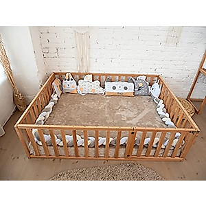 BUSYWOOD Montessori Floor Bed - Toddler Bed - Play Pen - Kids Furniture - Toddler Bed Frame - Wood frame - Twin Bed Rails for Toddler - Montessori Furniture (Model 6.2)