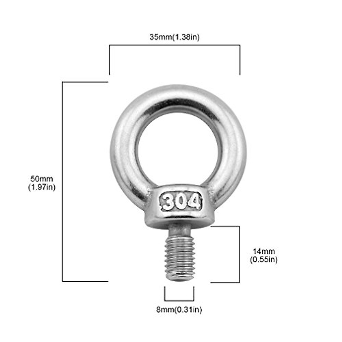 Yasorn 5pcs M8/0.32" Lifting Ring Eye Bolt Stainless Steel Screw Bolt