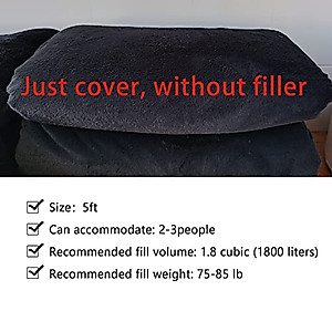 Bean Bag Chairs, 5ft Giant Bean Bag Cover, Soft Micro-Fiber Bean Bag Chairs for Adults (It was only a Cover, not a Full Bean Bag, No Filler) Big Bean Bag Bed(Dark Grey) 5FT (150cmx70cm)
