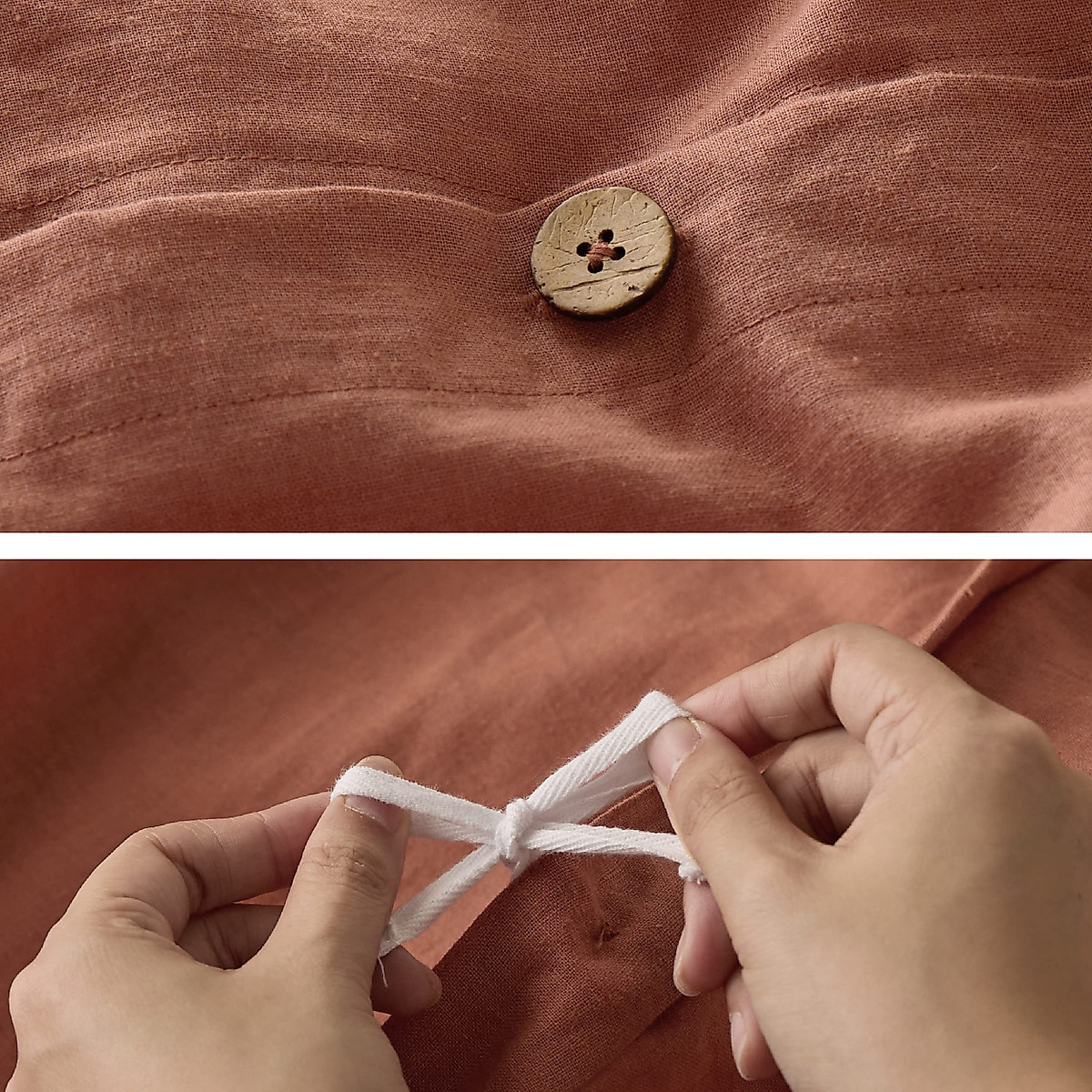 Bedsure Linen Duvet Cover King - Linen Cotton Blend Bedding Set, Soft & Cozy, 3 Pieces, 1 Duvet Cover 104x90 Inches and 2 Pillowcases, Burnt Orange Color Cooling Bedding, Comforter Sold Separately