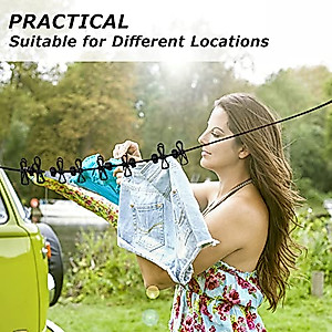FYY Clothesline, Portable Elastic Travel Camping Clothes line with 12 Black Clips, Retractable Laundry Drying line for Home, Backyard, Hotel, Outdoor and Indoor Use (Black)